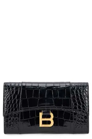 Balenciaga Mini Croc-effect Flap Clutch With Gold-tone Detail