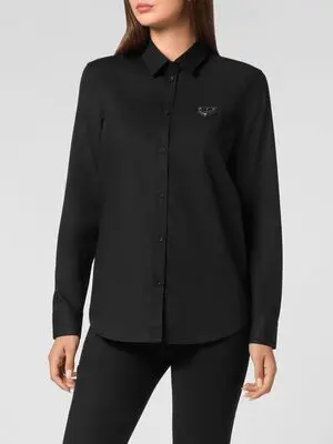 Philipp Plein Long-sleeved Cotton Shirt With Metallic Logo Detail