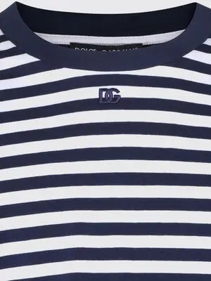 Dolce & Gabbana Striped Cotton T-shirt With Dg Monogram And Dropped Shoulders