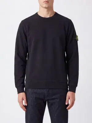 Stone Island Crewneck Jumper In Cotton Jersey With Compass Logo Patch Blue 1