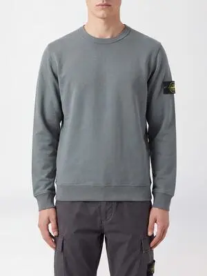 Stone Island Crewneck Jumper In Cotton Jersey With Compass Logo Patch - Blue