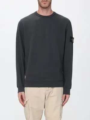 Stone Island Crewneck Jumper In Cotton Jersey With Compass Logo Patch - Charcoal