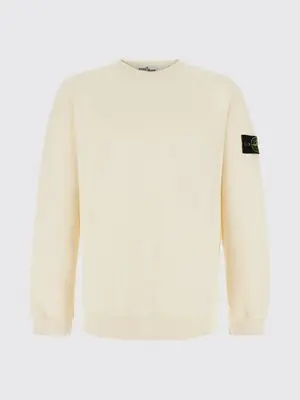 Stone Island Crewneck Jumper In Cotton Jersey With Compass Logo Patch Milk