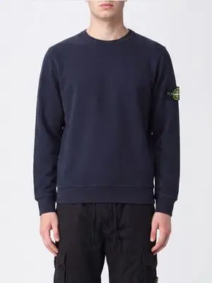 Stone Island Crewneck Jumper In Cotton Jersey With Compass Logo Patch Navy