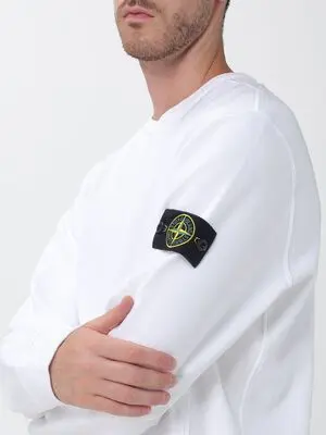 Stone Island Crewneck Jumper In Cotton Jersey With Compass Logo Patch - White