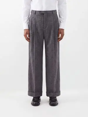 Valentino Garavani Wide-leg Tailored Wool Blend Trousers With Turn-up Cuffs