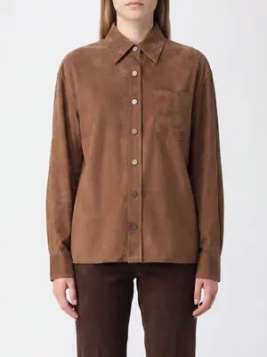 Pinko Cupro And Viscose Twill Shirt With Dropped Shoulders - Brown