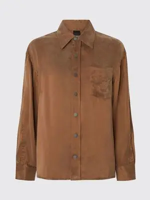 Pinko Cupro And Viscose Twill Shirt With Dropped Shoulders - Brown