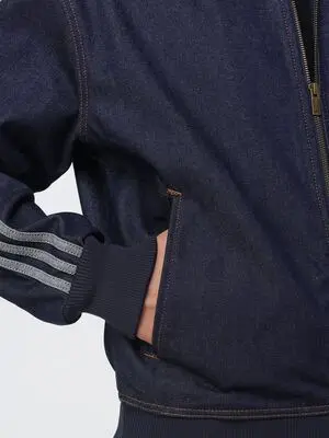 ADIDAS ORIGINALS Cotton Denim Zip-up Sweatshirt With Turtleneck And 3-stripes Logo