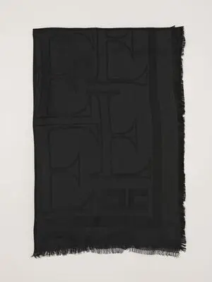 Elisabetta Franchi Modal And Viscose Scarf With Jacquard Logo And Fringed Edges Black