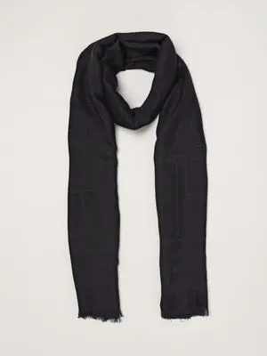 Elisabetta Franchi Modal And Viscose Scarf With Jacquard Logo And Fringed Edges - Blue