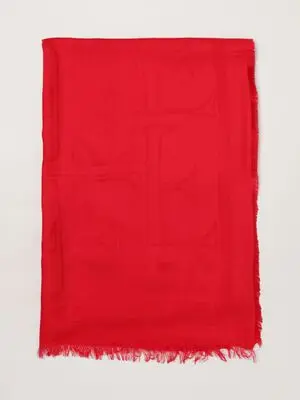 Elisabetta Franchi Modal And Viscose Scarf With Jacquard Logo And Fringed Edges Red