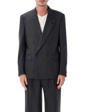 LARDINI Double-breasted Stretch Wool Jacket With Peak Lapels - Grigio