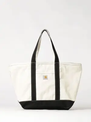 Carhartt Work In Progress Large Cotton Canvas Tote Bag With Applied Logo And Zip Closure - White