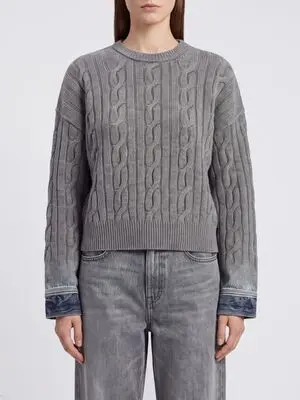 HAIKURE Cable Knit Sweater With Denim Cuffs