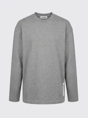 JIL SANDER Long-sleeved Cotton T-shirt With Contrast Logo - Smoke Grey