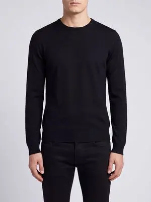 ROBERTO COLLINA Pure Virgin Wool Long-sleeved Crewneck Jumper - Black