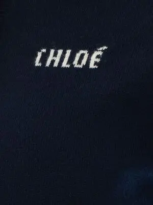 Chloé Slim Fit Wool Polo Cardigan With Contrasting Logo - Blue