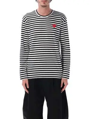 Play Comme Des Garcon Striped Long Sleeve T-shirt With Heart Logo