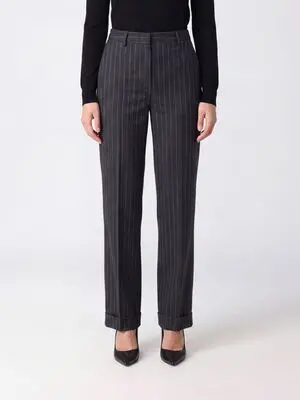 SEMICOUTURE High-waisted Striped Wool-blend Skinny Trousers - Grey