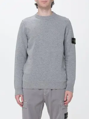 Stone Island Virgin Wool Crewneck Jumper With Compass Logo Patch - Grey