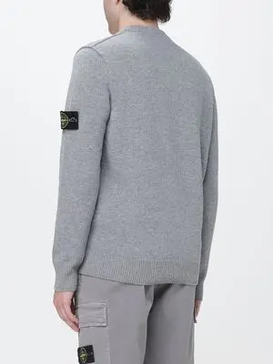 Stone Island Virgin Wool Crewneck Jumper With Compass Logo Patch - Grey