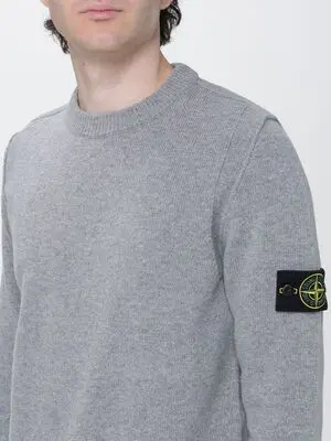 Stone Island Virgin Wool Crewneck Jumper With Compass Logo Patch - Grey