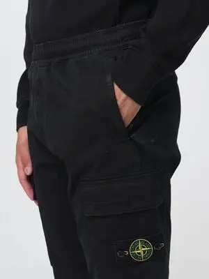 Stone Island Slim Fit Stretch Technical Fabric Cargo Trousers With Compass Logo - Black