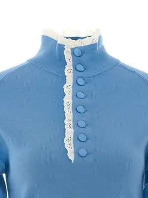 Chloé Cropped Slim Fit Wool Jumper With Ruffles And Embroidery