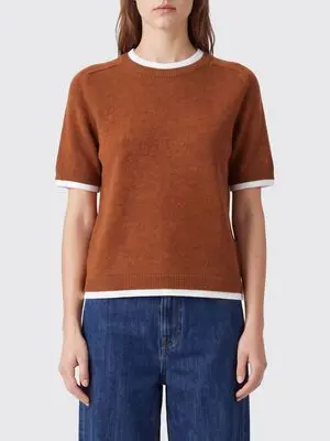 SEMICOUTURE Aida Short-sleeved Wool & Cashmere Jumper With Contrast Trims - Brown