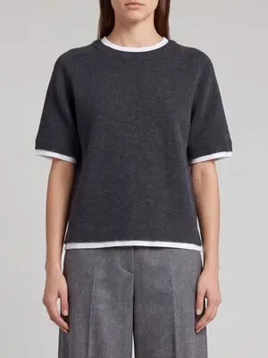 SEMICOUTURE Aida Short-sleeved Wool & Cashmere Jumper With Contrast Trims - Grey