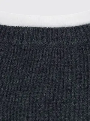 SEMICOUTURE Aida Short-sleeved Wool & Cashmere Jumper With Contrast Trims - Grey