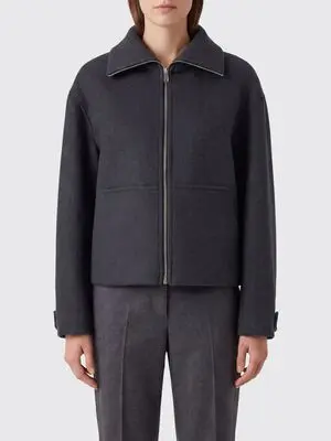 SEMICOUTURE Virgin Wool Short Coat With High Collar And Kangaroo Pocket Grey