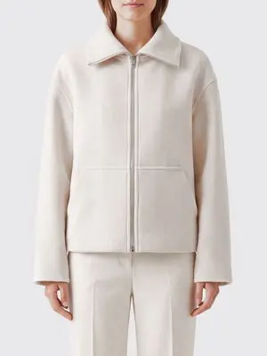 SEMICOUTURE Virgin Wool Short Coat With High Collar And Kangaroo Pocket - White