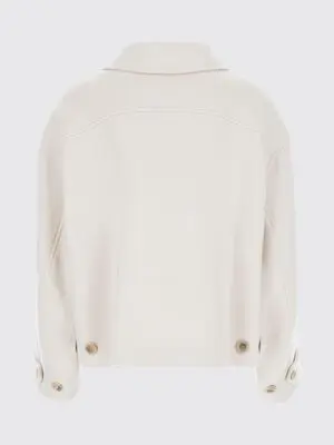 SEMICOUTURE Virgin Wool Short Coat With High Collar And Kangaroo Pocket - White