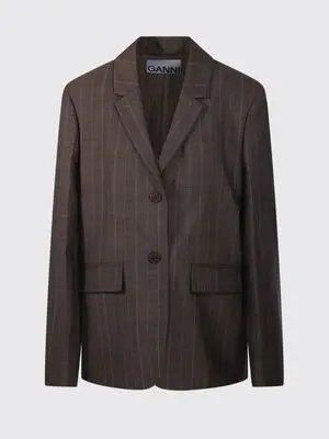GANNI Single-breasted Pinstripe Wool Blazer