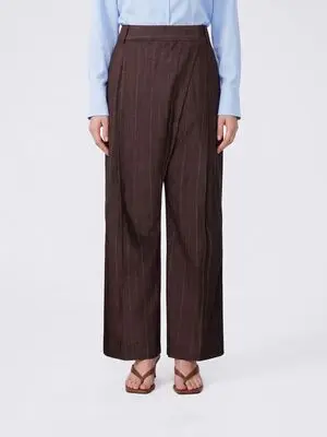 GANNI Striped Wool Wrap Wide-leg Trousers