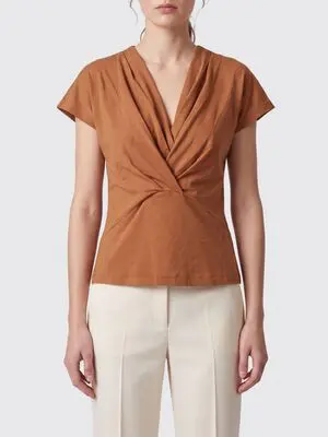 Isabel Marant Étoile Draped V-neck Short-sleeved Cotton Top - Camel