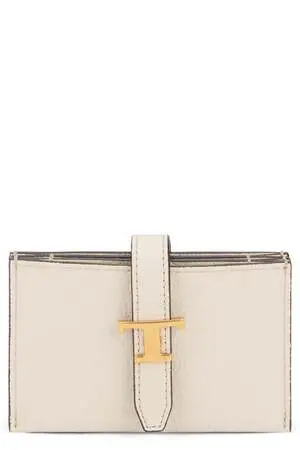 TOD`S Elegant Leather Wallet With Double Compartment And Gold Hologram Closure - Panna
