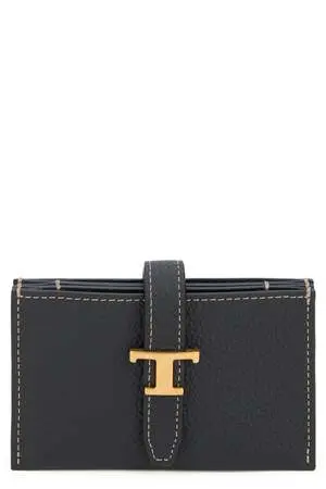 TOD`S Tod's Logo Mini Leather Wallet With Golden Detail - Black