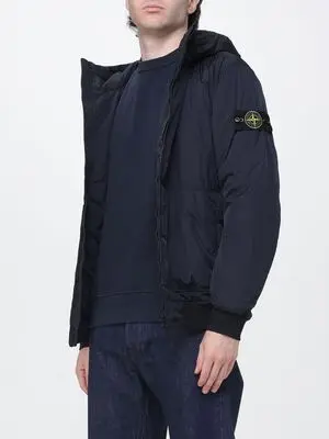 Stone Island Crinkle Reps Ny Hooded Nylon Windbreaker With Logo Badge - Navy