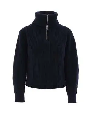 Max Mara Ribbed Knit Half-zip Turtleneck Sweater