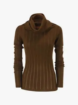 Max Mara Silk And Wool Turtleneck Sweater With Embroidered Details - Marrone