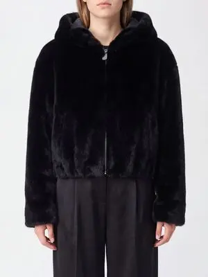 Pinko Short Faux Fur Hooded Jacket With Dropped Shoulders - Black