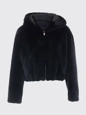 Pinko Short Faux Fur Hooded Jacket With Dropped Shoulders - Black
