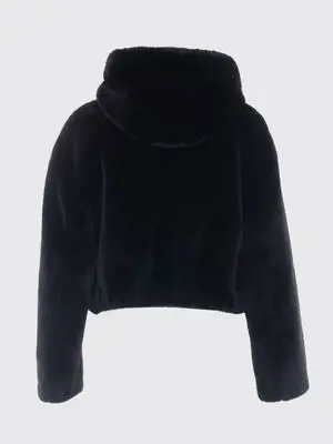 Pinko Short Faux Fur Hooded Jacket With Dropped Shoulders - Black