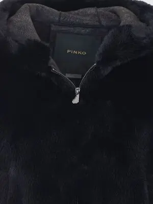 Pinko Short Faux Fur Hooded Jacket With Dropped Shoulders - Black