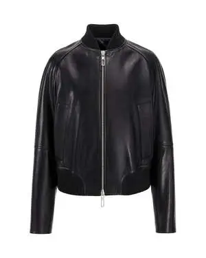 Sportmax Leather Bomber Jacket - Nero