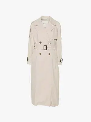 Max Mara Water-repellent Cotton Twill Trench Jacket With Wide Lapel Collar, Raglan Cuffs & Matching Belt - Beige