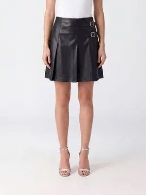 Pinko Pleated Faux Leather Skirt With Buckle Detail